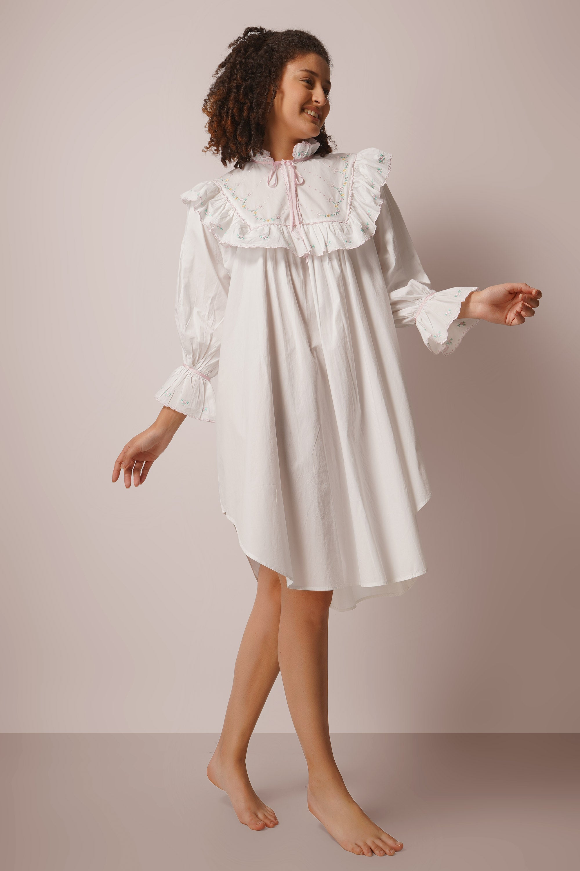 Mary, Short Nightdress: Exquisite Embroidered Cotton Nightgown – After Dark