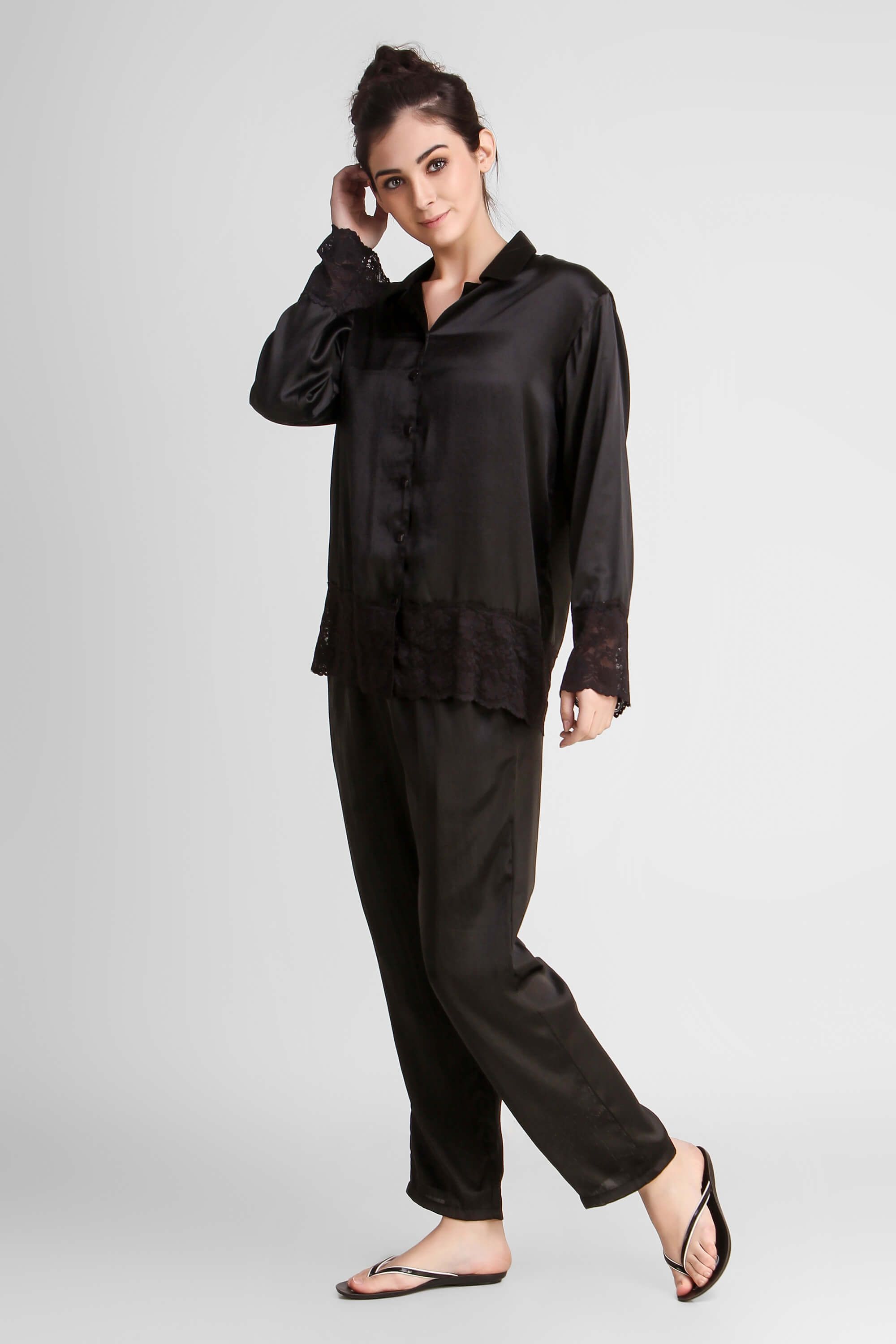 Janet, Pyjama Suit: Luxurious Satin Sleepwear | Black Pyjama Suits ...