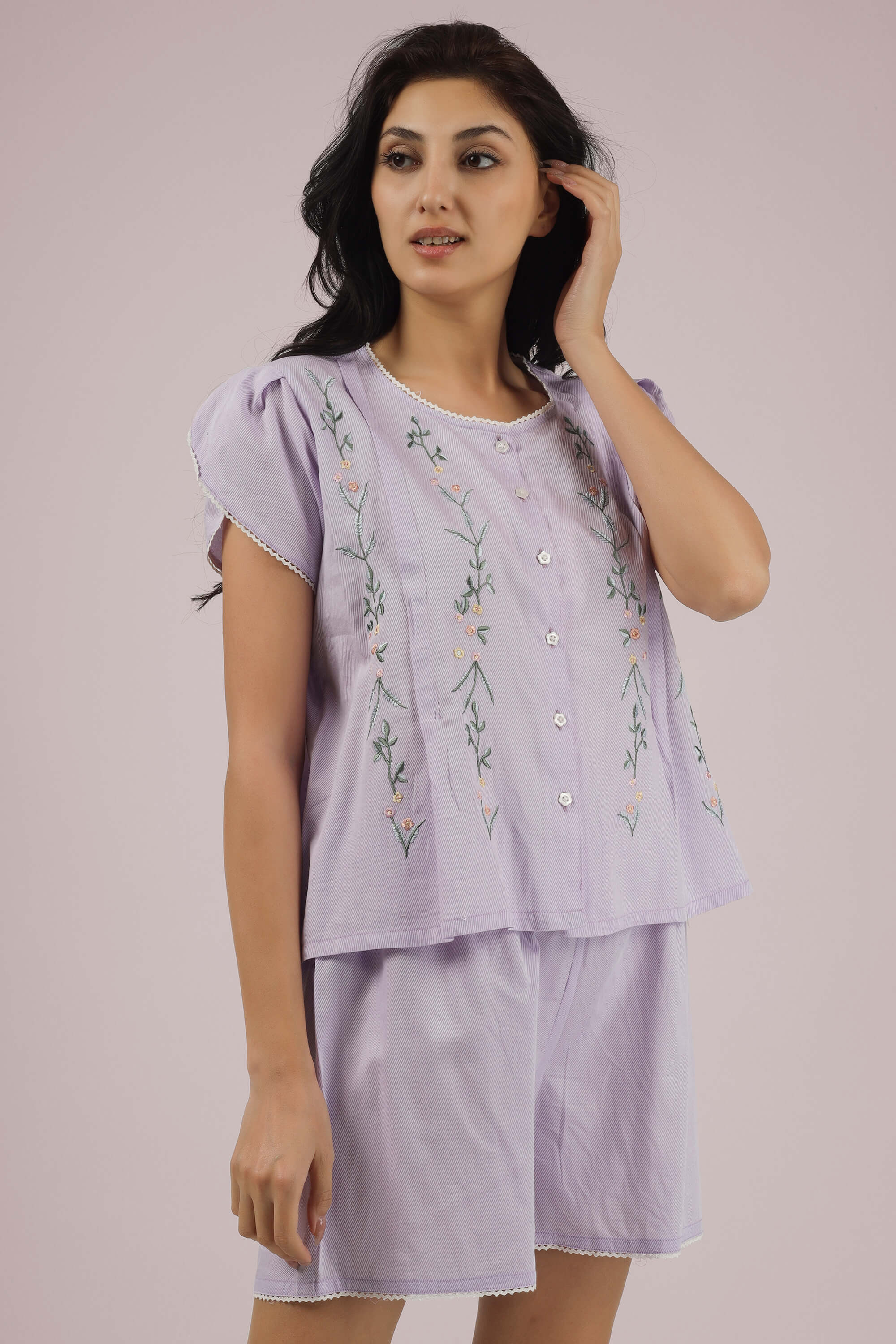 Yvonne, Embroidered Top & Shorts – After Dark